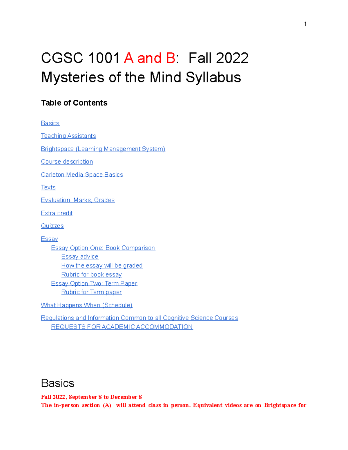 CGSC1001 Fall 2022 Syllabus: Mysteries of the Mind Course Guide - Studocu