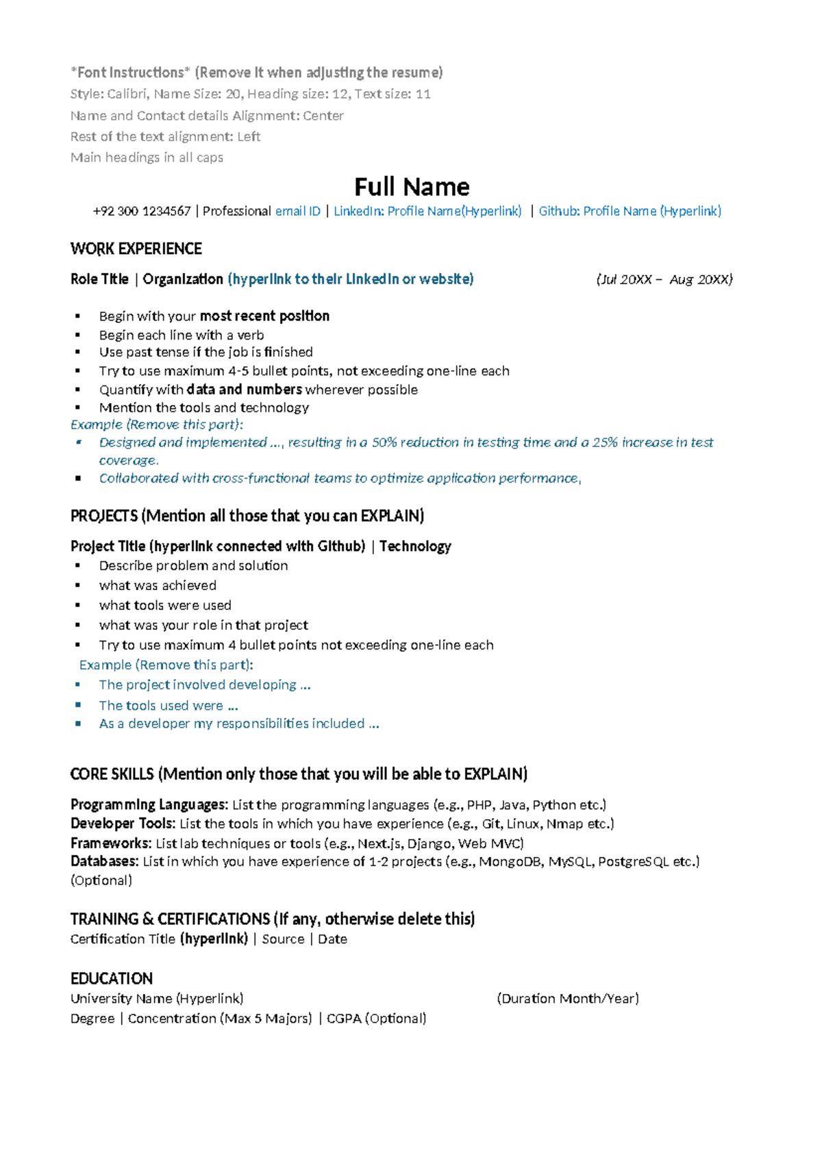 Resume Template June 2024 - Font Instructions (Remove it when adjusting ...