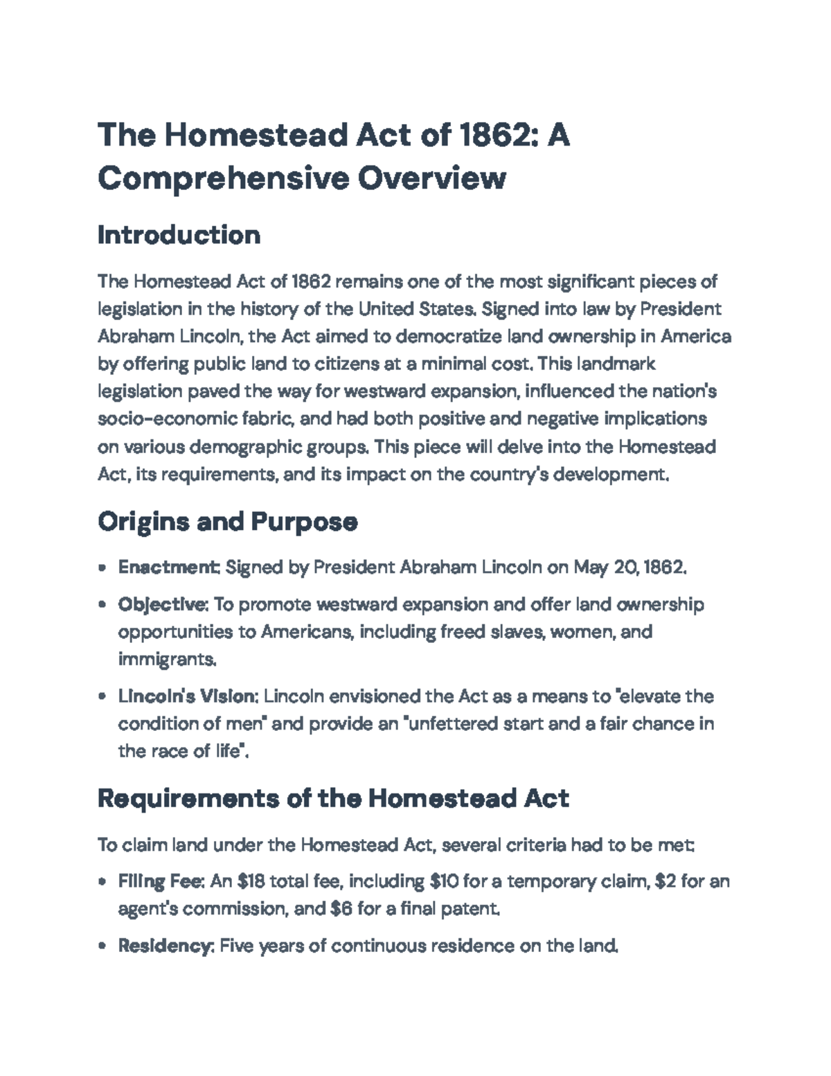The Homestead Act of 1862: An In-Depth Analysis and Its Legacy - The ...