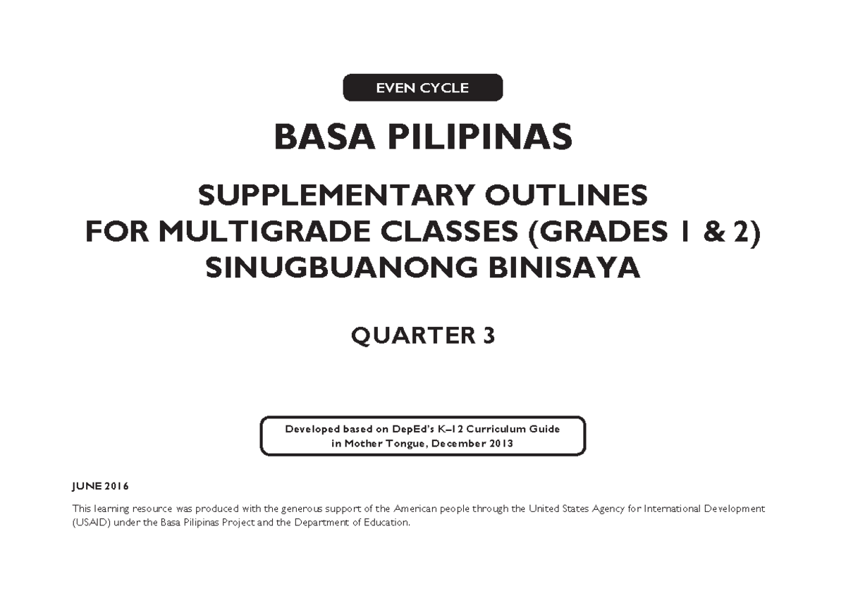 MTB - MTb - BASA PILIPINAS SUPPLEMENTARY OUTLINES fOR MULTIGRADE ...