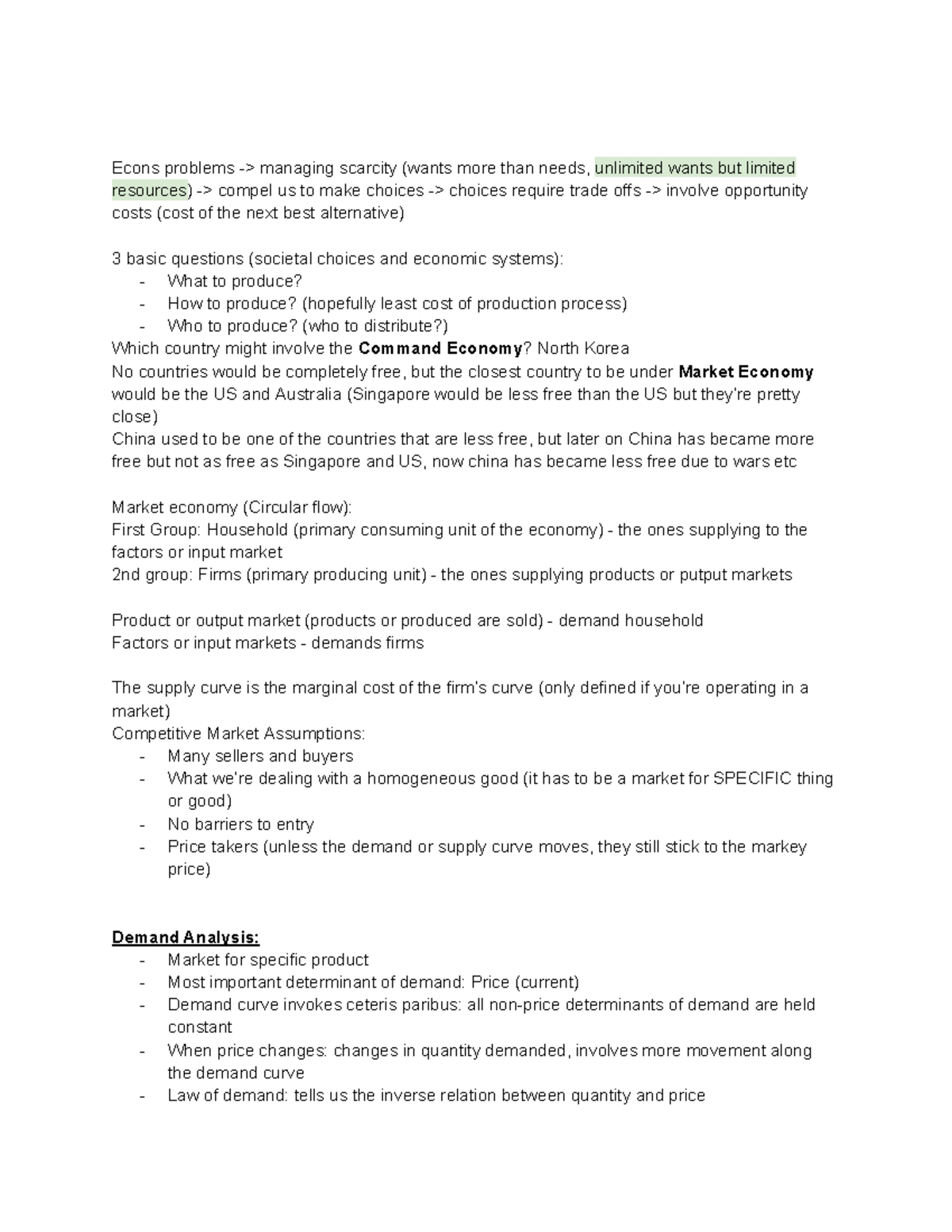 Econs 101: Summary of Scarcity, Choices, and Market Dynamics - Studocu
