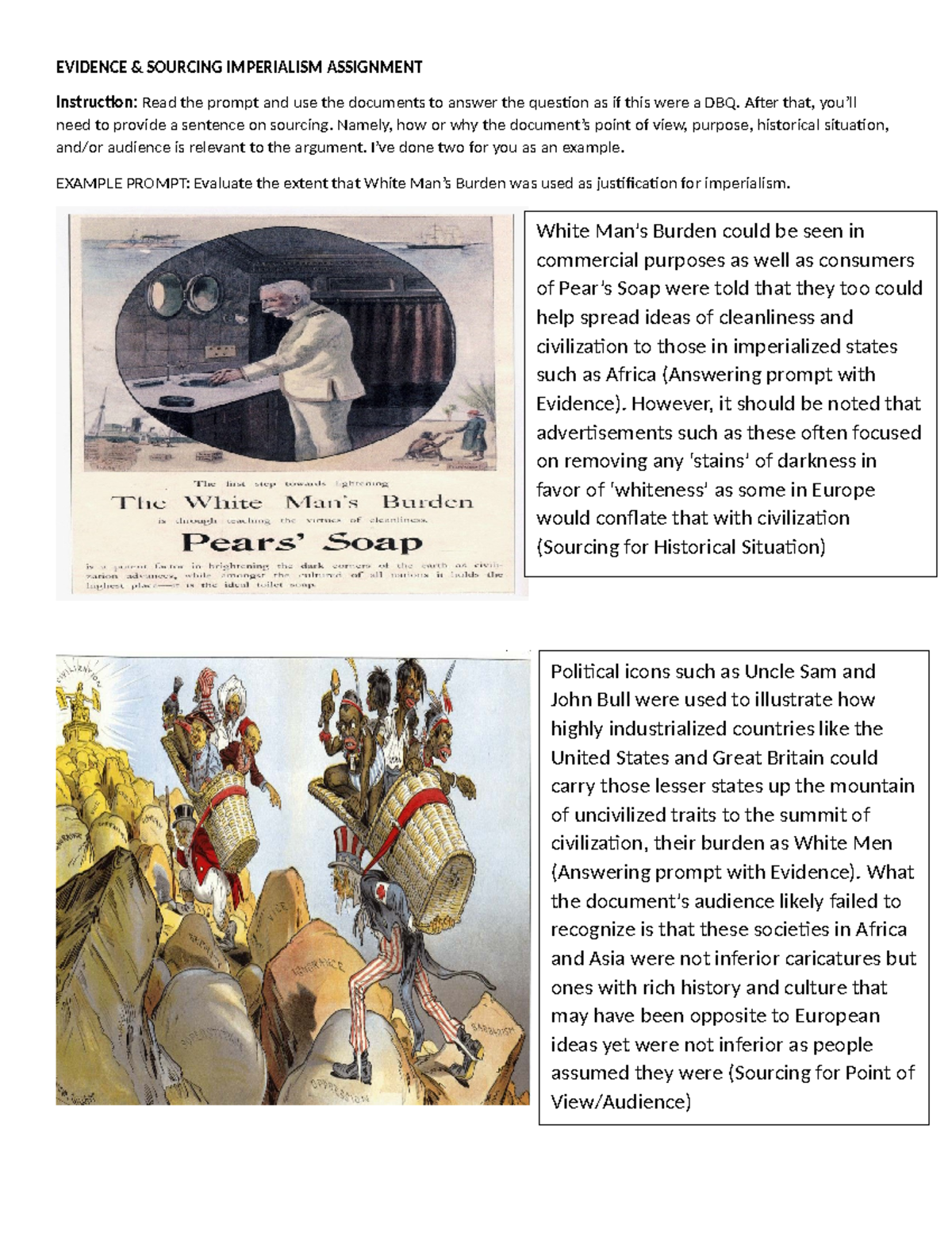 EVIDENCE SOURCING: IMPERIALISM ASSIGNMENT ANALYSIS (DBQ) - Studocu
