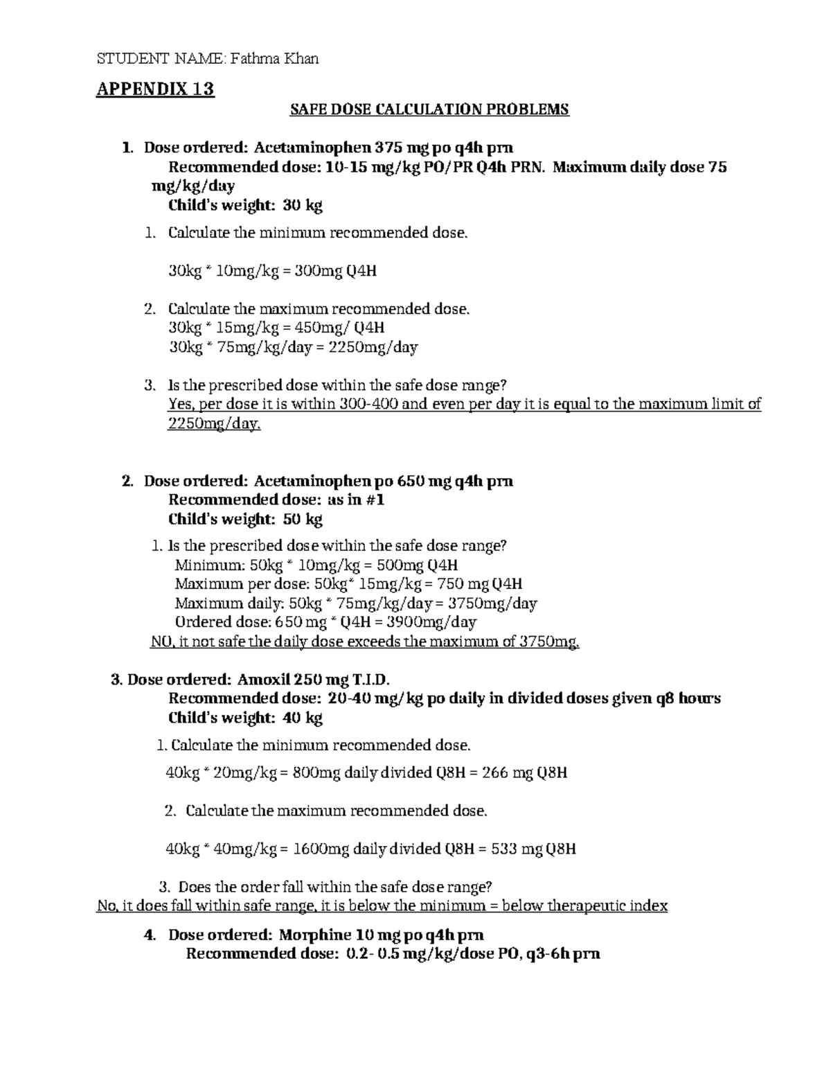Appendix 13 - Safe Dose Calculation Problems for Pediatric Pharmacology ...
