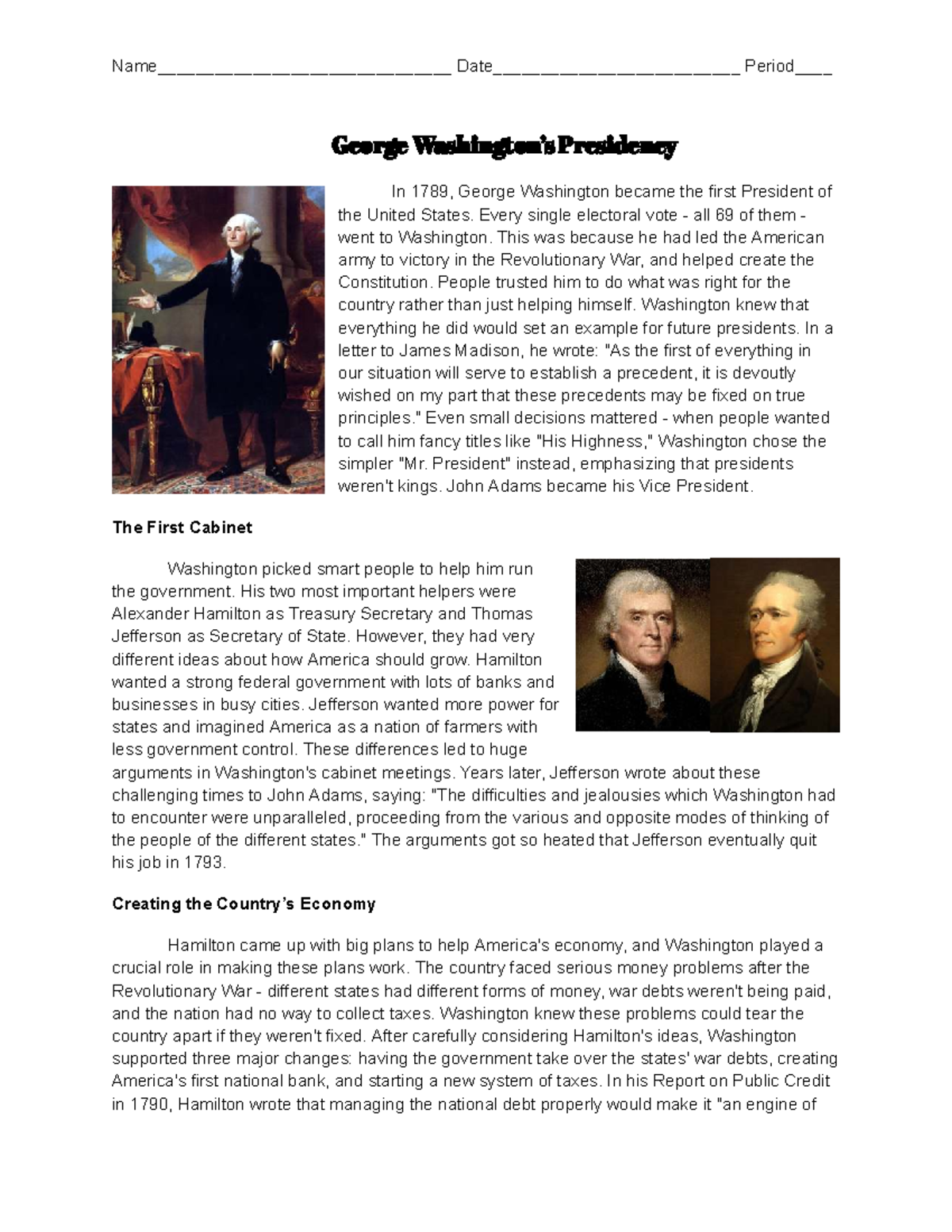 George Washington's Presidency: Key Insights and Analysis - Studocu