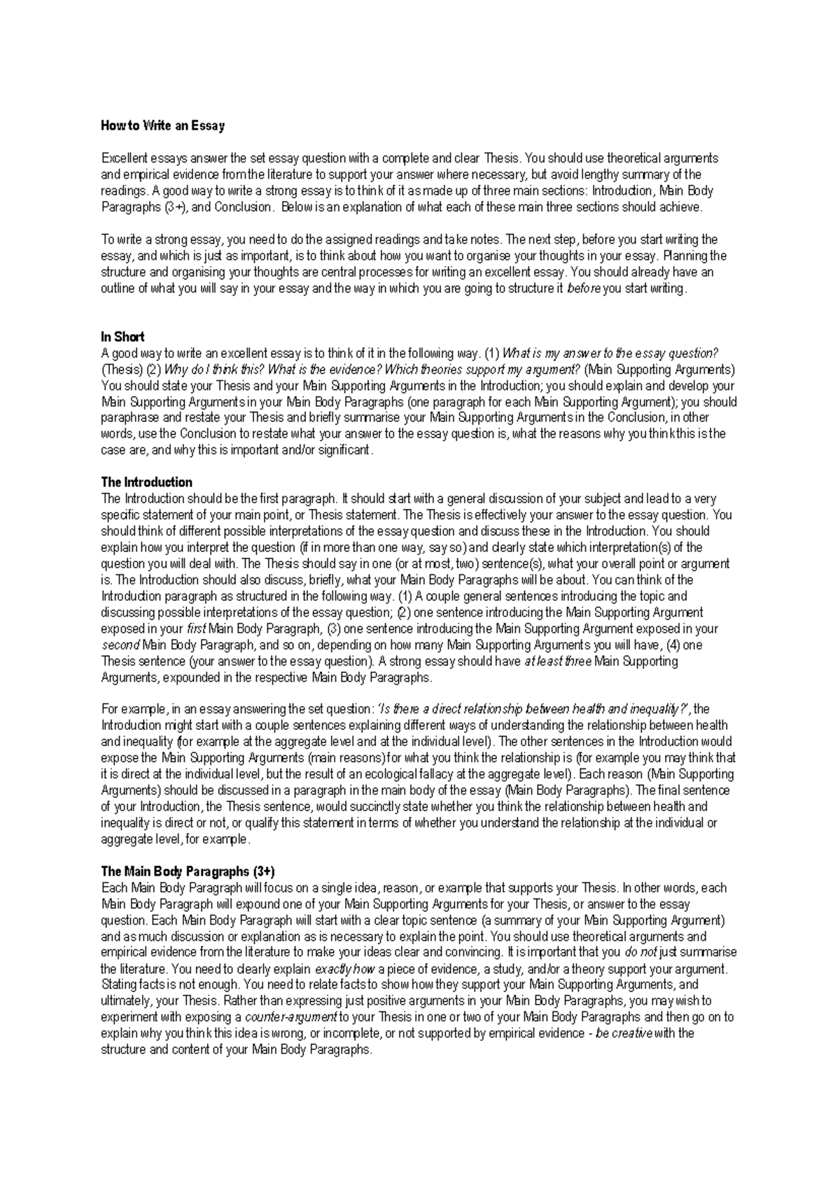 How to Write an Excellent Essay: A Guide for Students 1 - Studocu