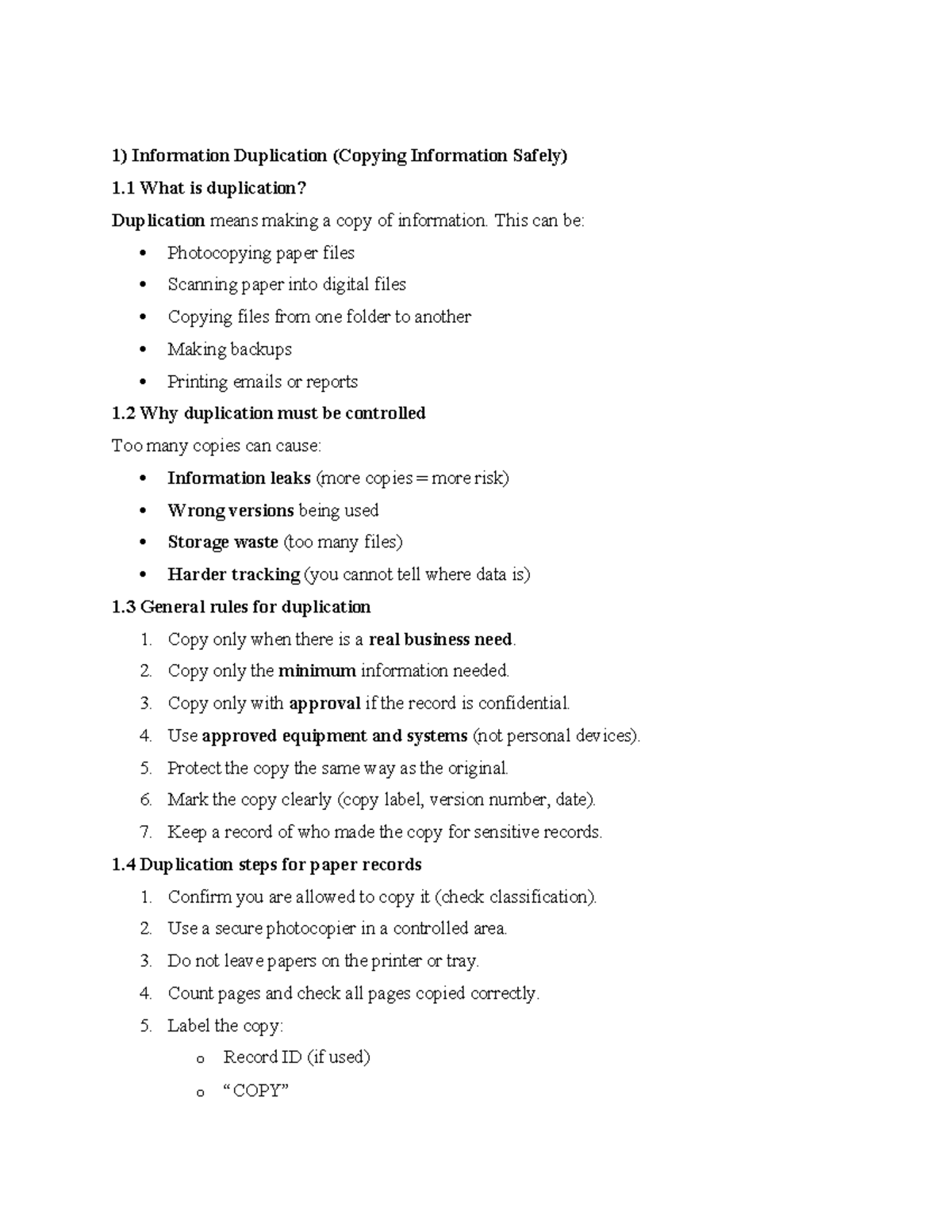 Information Duplication Guidelines for Safe Copying and Storage - Studocu