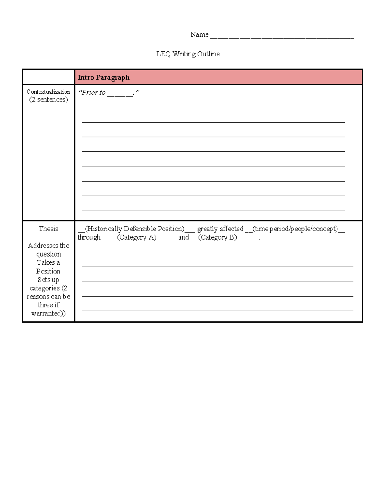 LEQ Writing Outline - Study Material for Effective Essays - Studocu