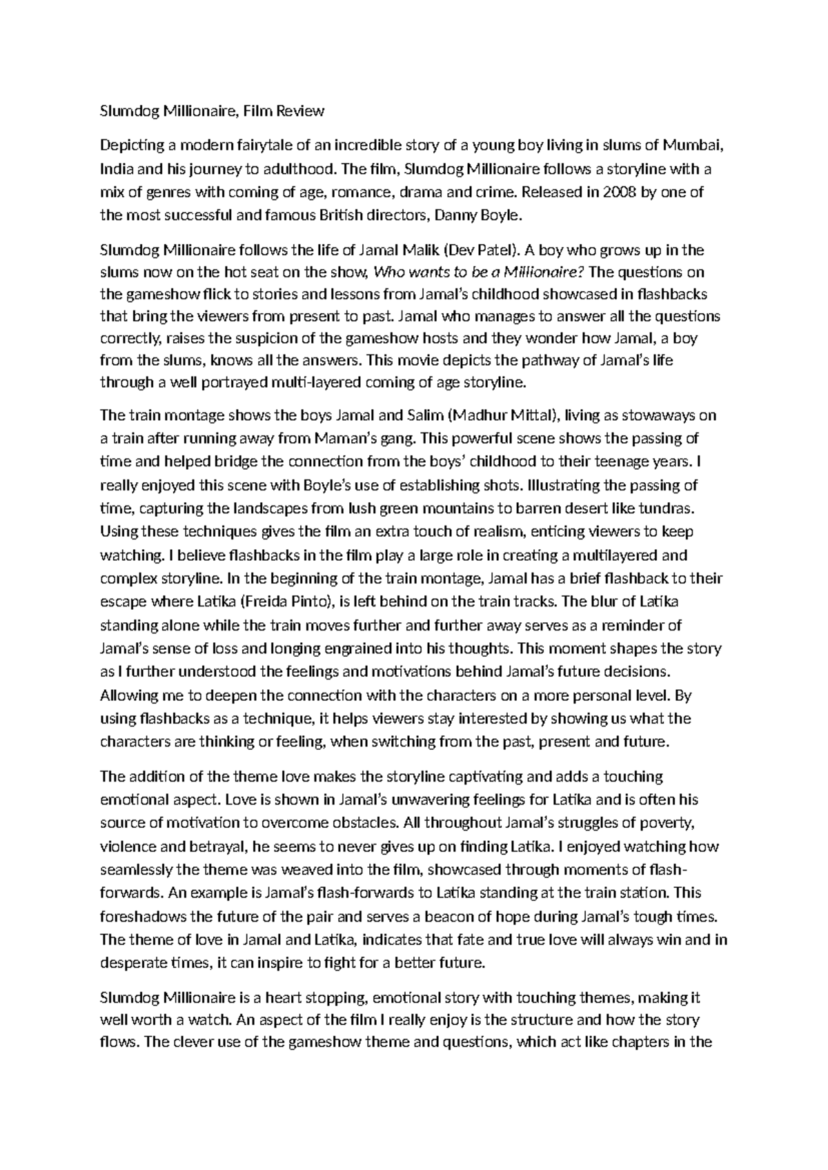Film Review Slumdog Millionaire, English Level 1 - Slumdog Millionaire ...