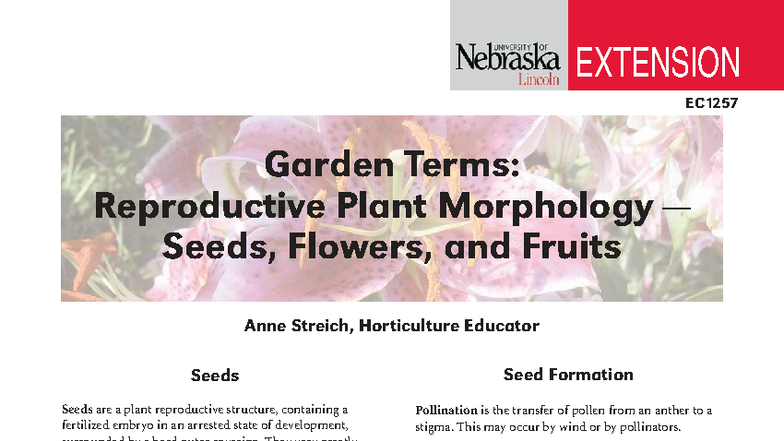Reproductive Plant Morphology: EC1257 Garden Terms on Seeds & Flowers ...