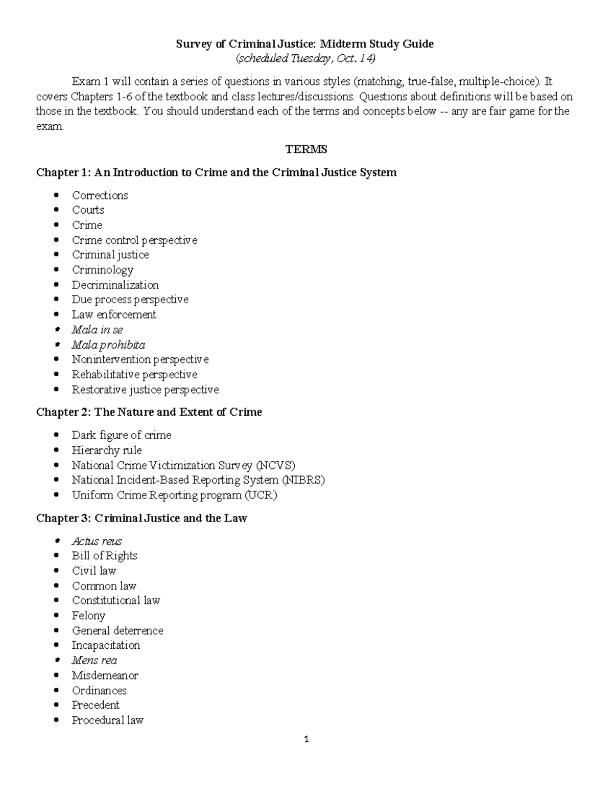 Survey of Criminal Justice: CJS 101 Midterm Study Guide - Studocu