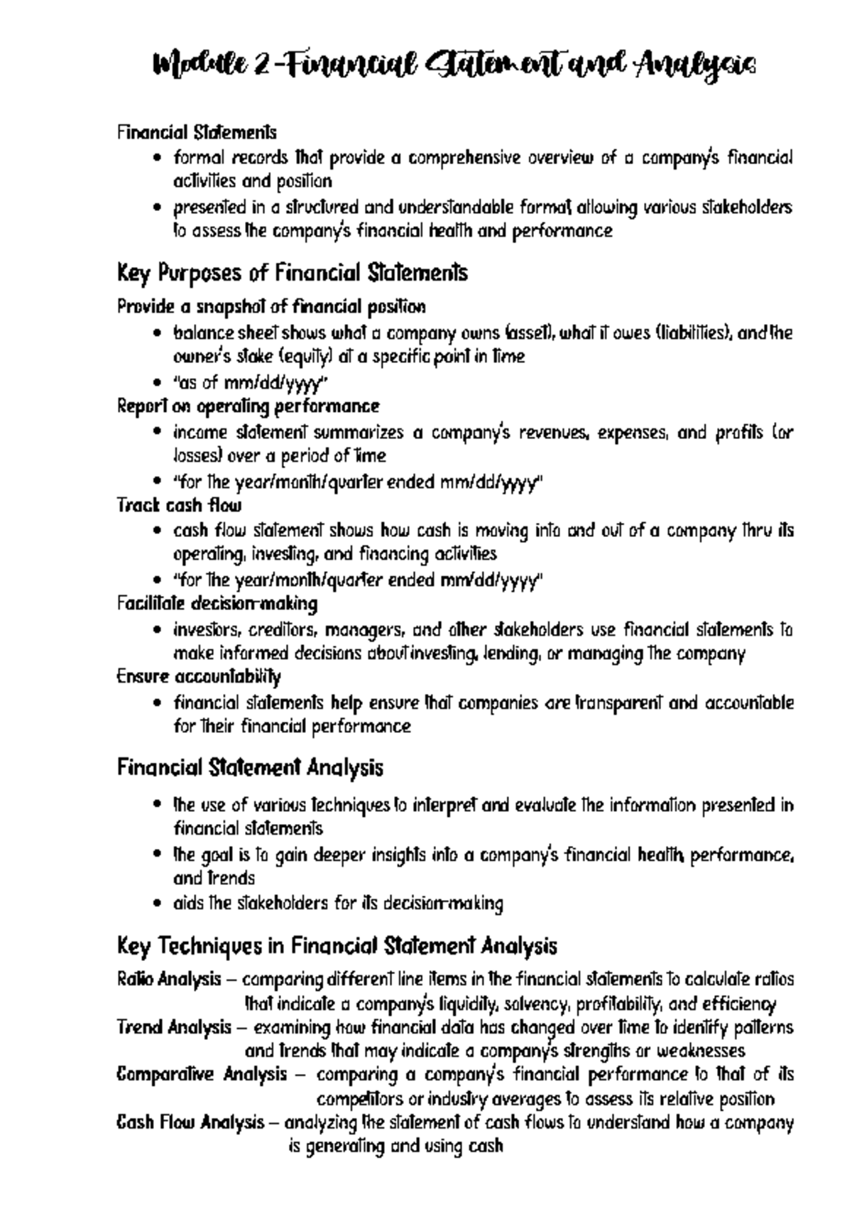 Module 2 - Financial Statement Analysis and Key Techniques - Studocu