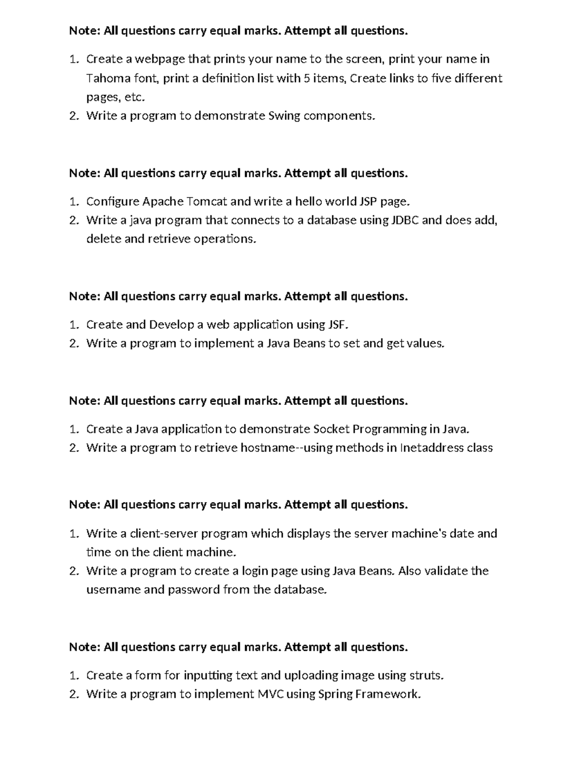 WD Practical questions - Note: All questions carry equal marks. Attempt ...