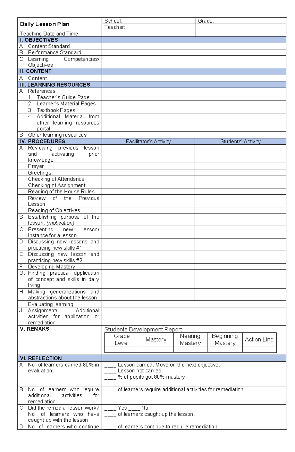 Sample Format Daily Lesson Plan adapted from Dep Ed - Daily Lesson Plan ...