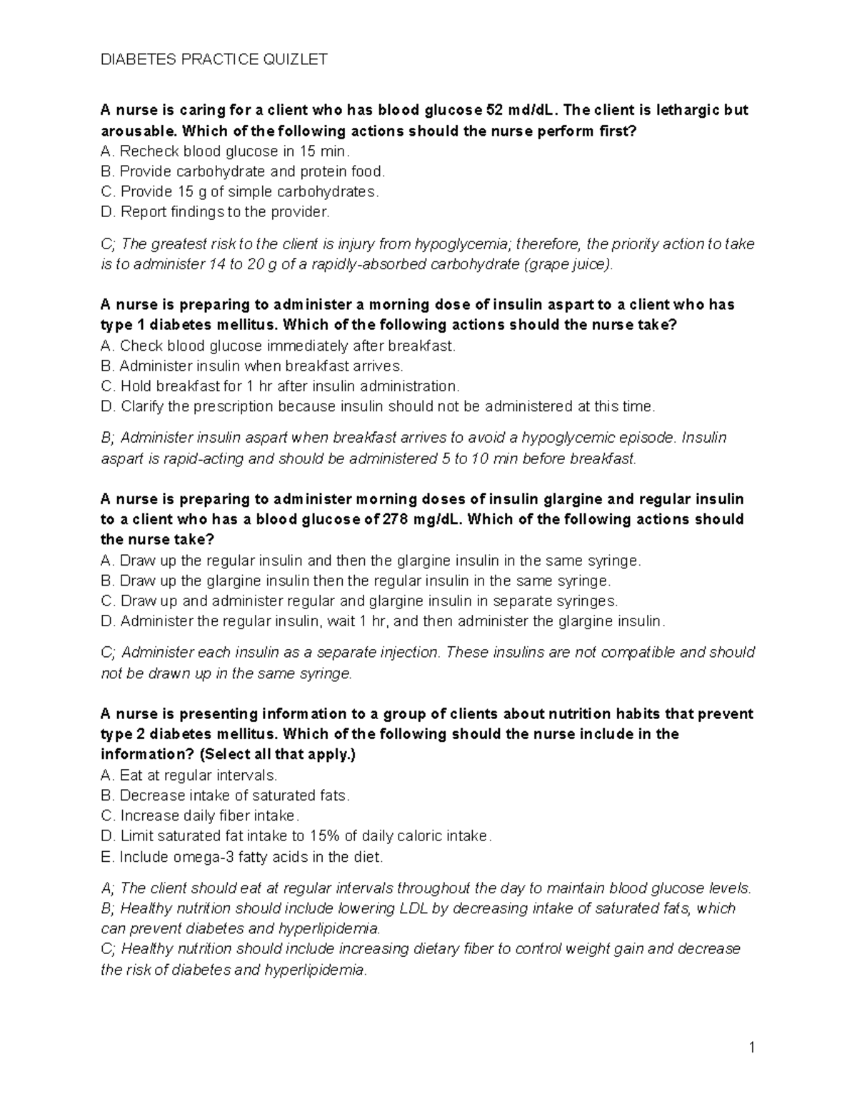 **Diabetes Mellitus Practice Quizlet - Understanding Care for DM ...