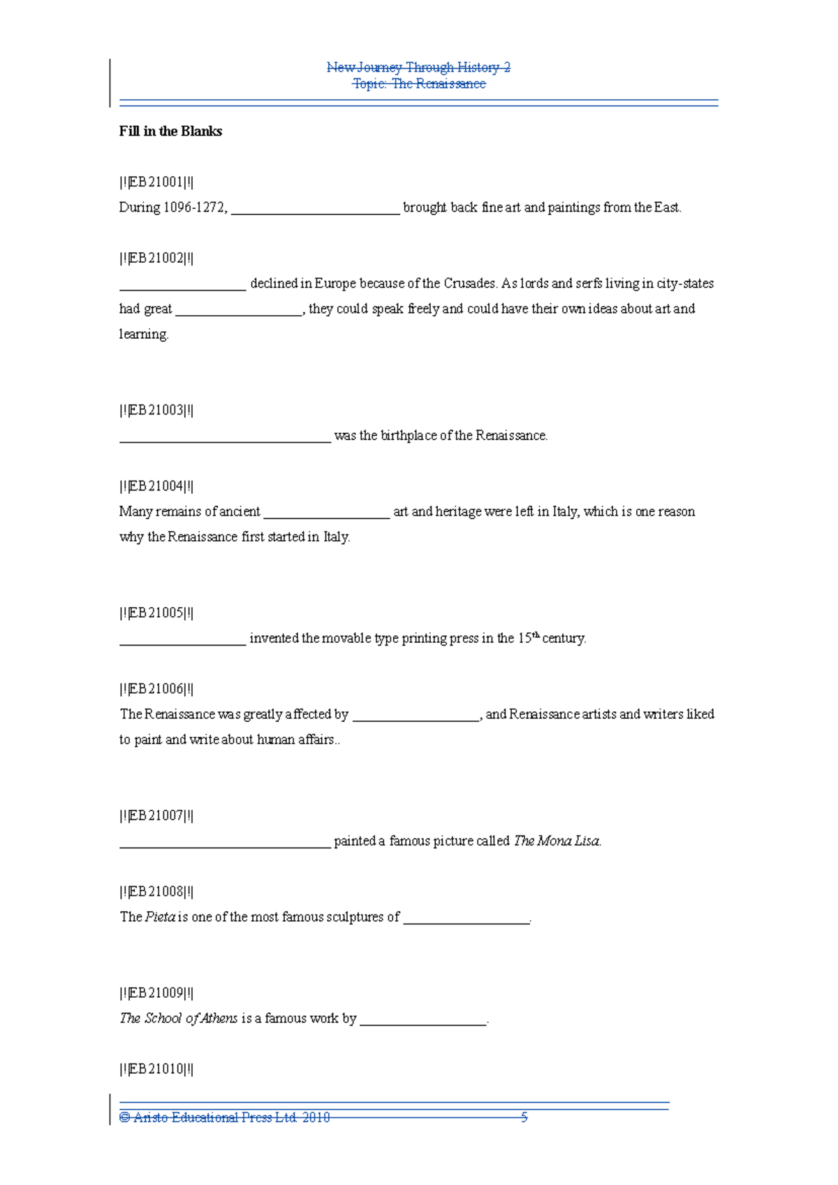 HIST 2: Renaissance Fill-in-the-Blanks Summary Notes - Studocu