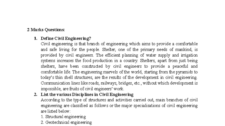 Basic Civil Engineering Question Bank (CE101) with Answers - Studocu