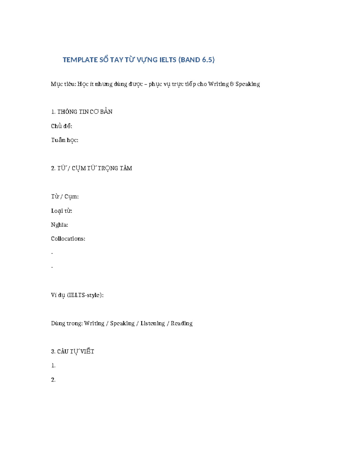 TEMPLATE SỔ TAY TỪ VỰNG IELTS (BAND 6.5) CHO WRITING & SPEAKING - Studocu