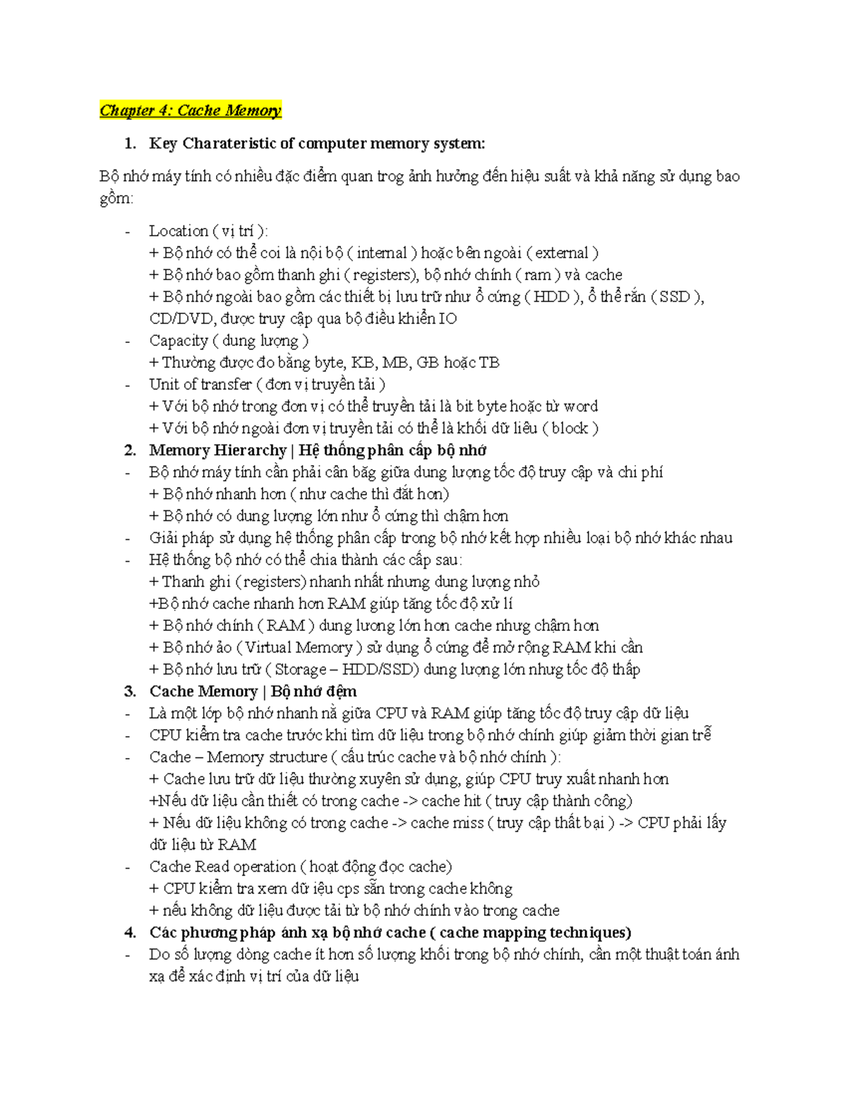 Chapter 4-6: Cache & External Memory Overview - Studocu