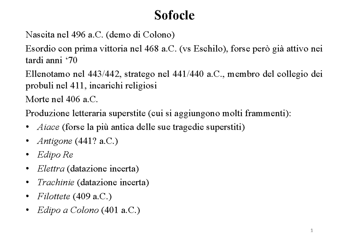 La tragedia di Sofocle - Sofocle Nascita nel 496 a. (demo di Colono ...