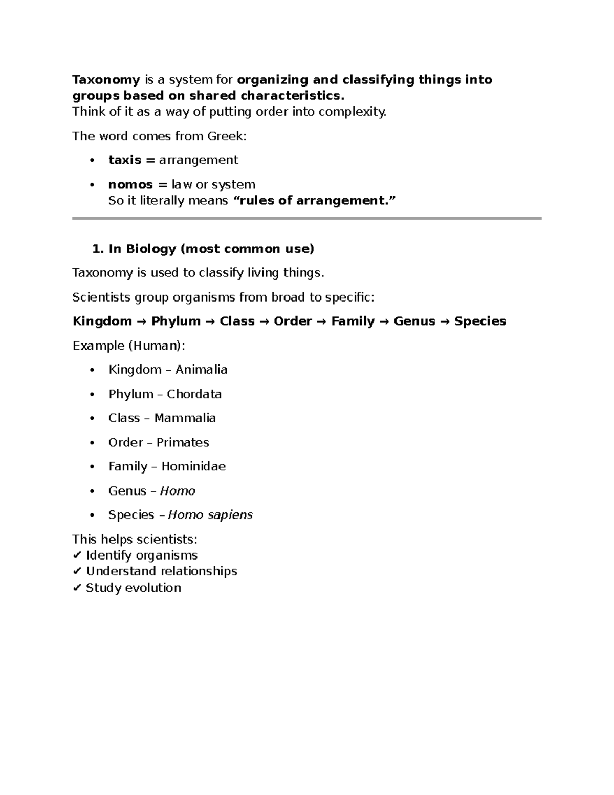 Taxonomy: Definition and Examples in Biology (BIO101) - Studocu