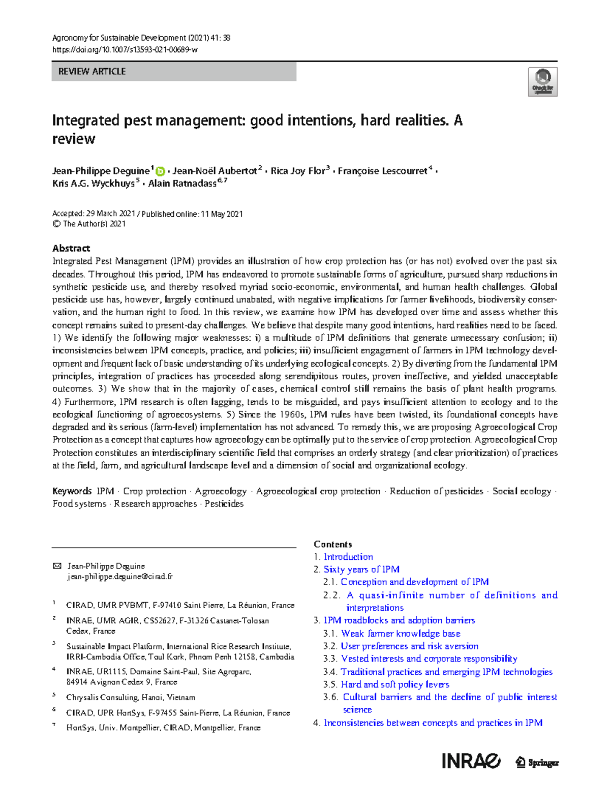 Integrated Pest Management (IPM) Review: Challenges and Agroecological ...