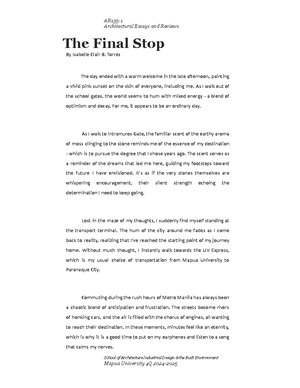 Descriptive essay - archi essay - Torres, Isabelle Clair B. AR135-1/A ...