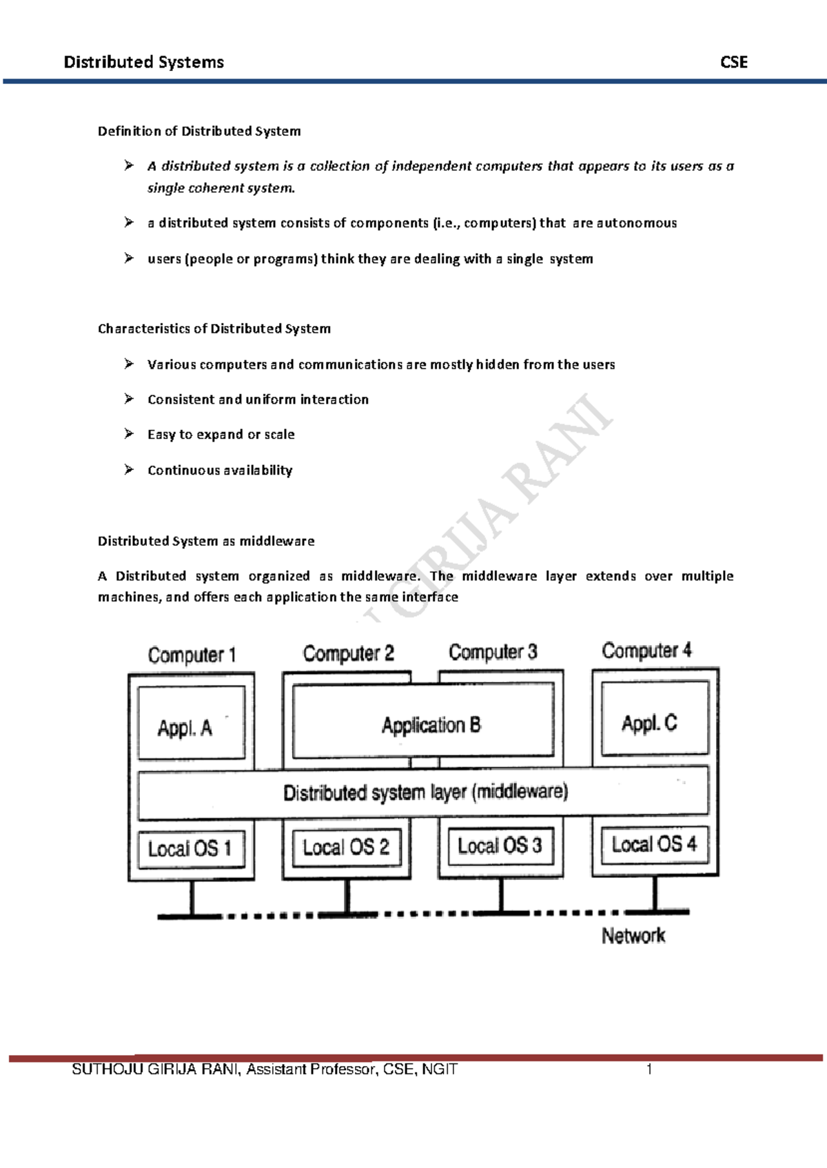 Dist Sys Unit 1 Lecture Notes: Definitions, Characteristics, and ...