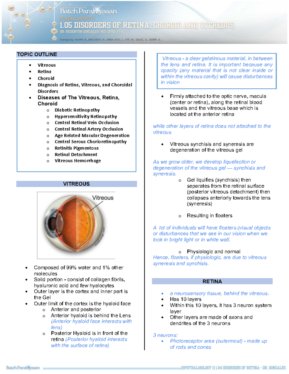 Ophtha 1.05 Final Exam Study Guide: Disorders of Retina, Choroid, and ...