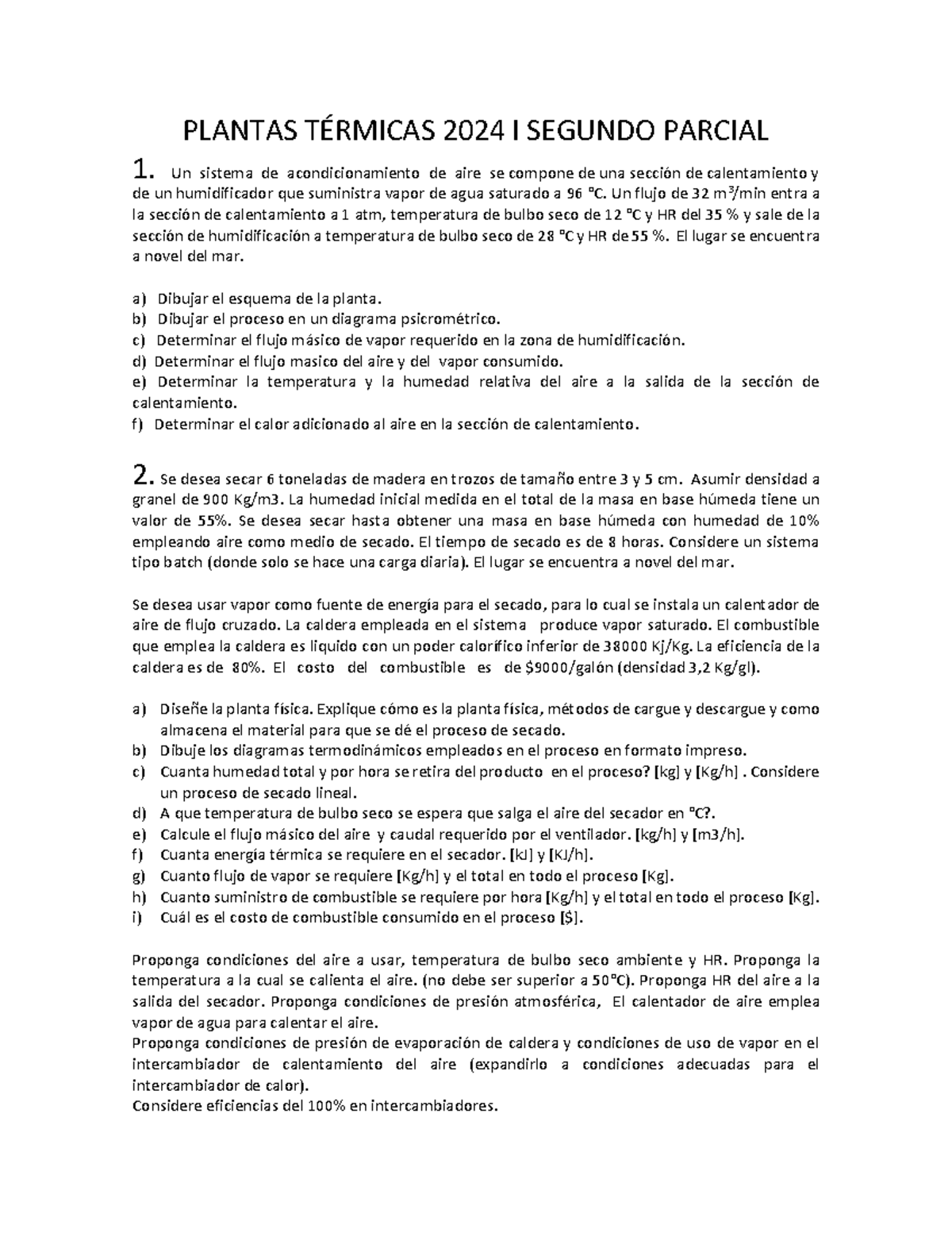 Plantas Térmicas Parcial 2 - 2024 FS: Análisis y Diseño de Sistemas ...