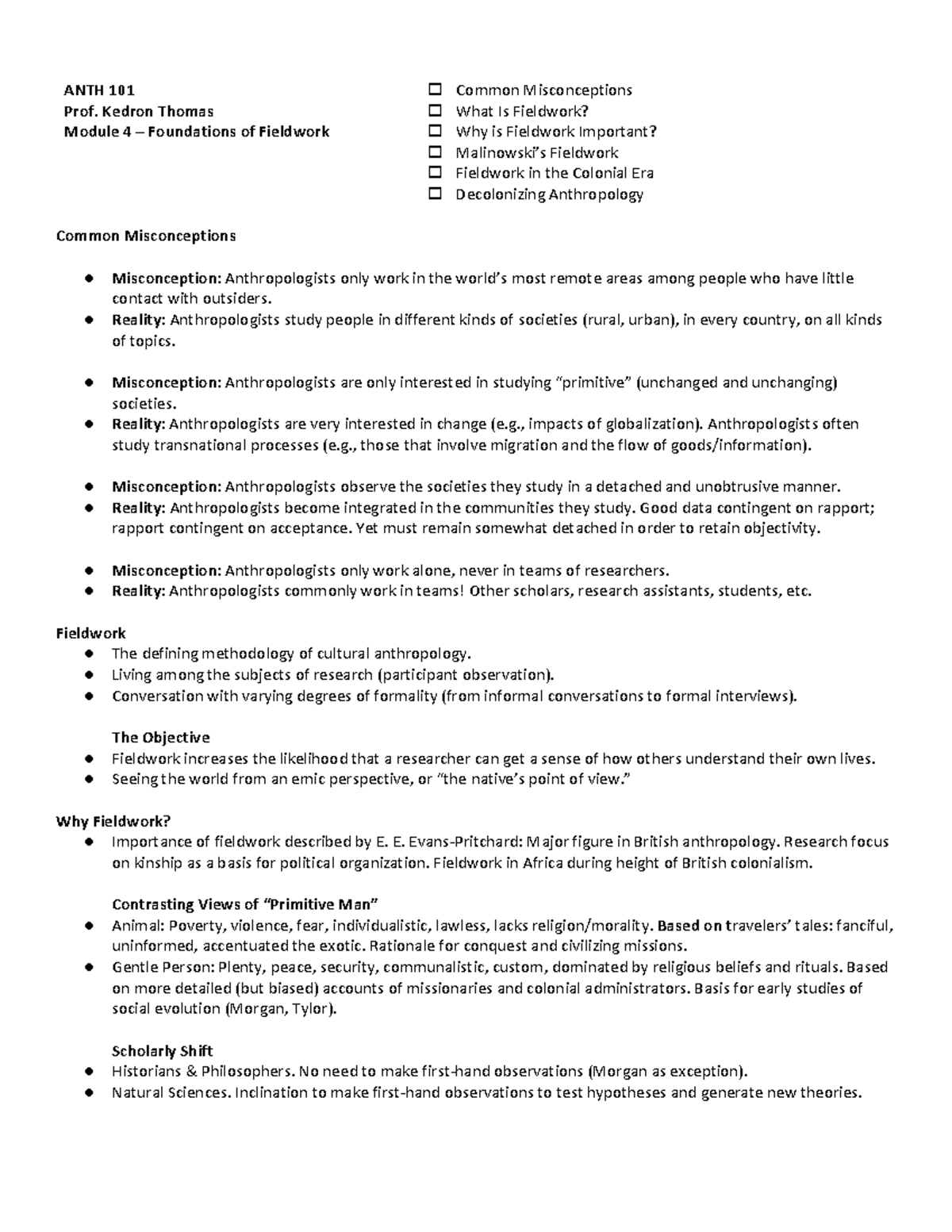 ANTH 101 M04: Foundations of Fieldwork - Common Misconceptions ...