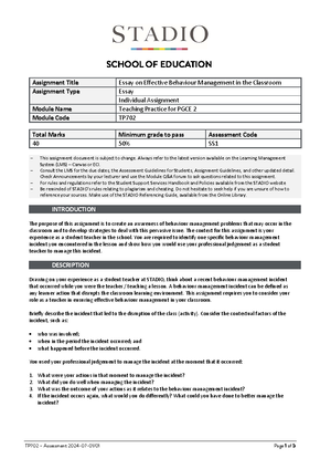 Stadio Assignment Template TP702 SS2 2024-1 - SCHOOL OF EDUCATION ...
