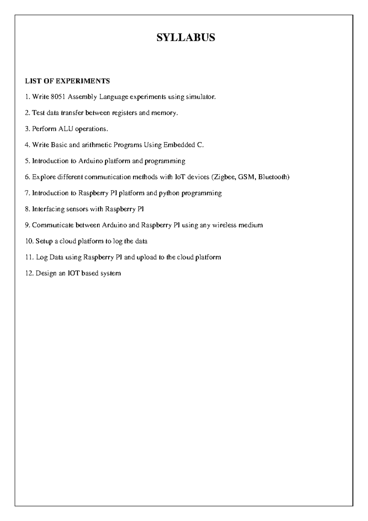 Esiot - Lab Manual: Experiments in 8051, Arduino & Raspberry Pi - Studocu