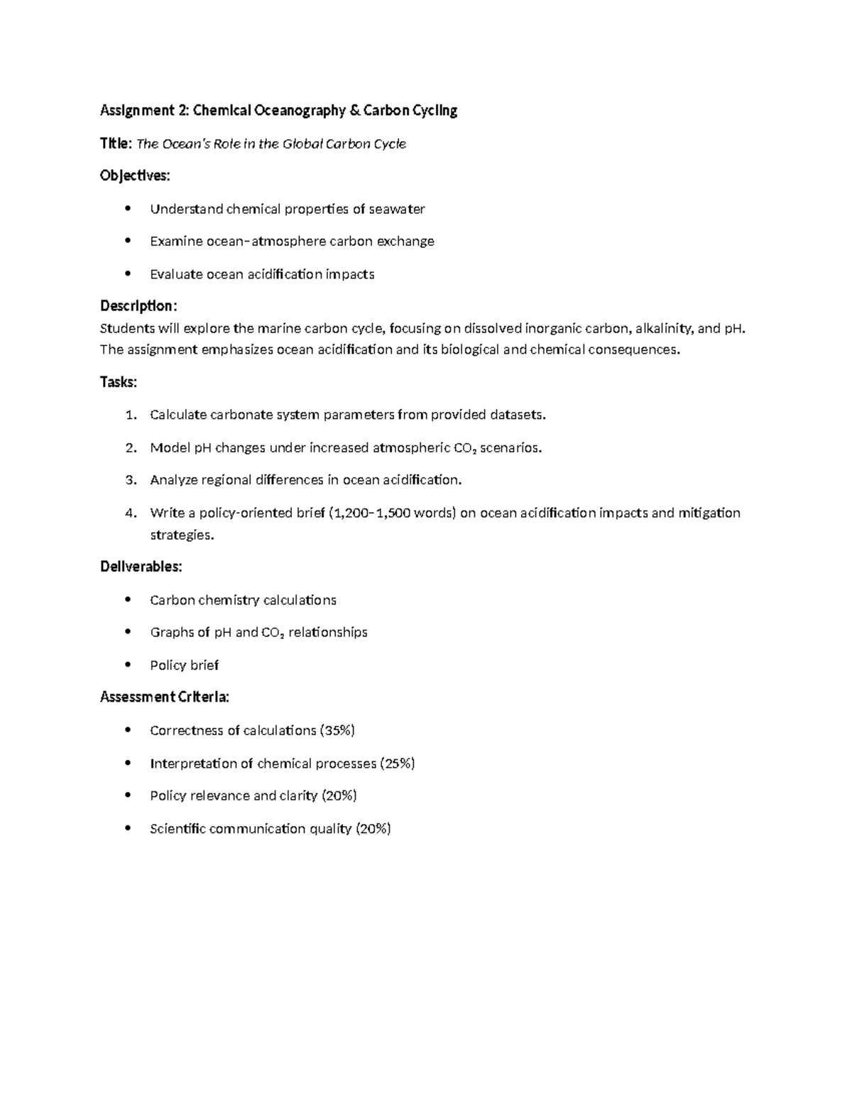 Assignment 2: Chemical Oceanography & Global Carbon Cycle Analysis ...
