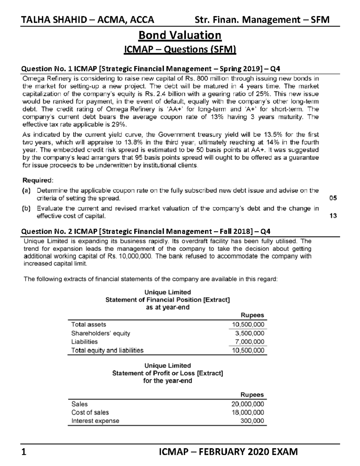 ICMAP SFM - Bond Valuation Questions and Answers Compilation - Studocu
