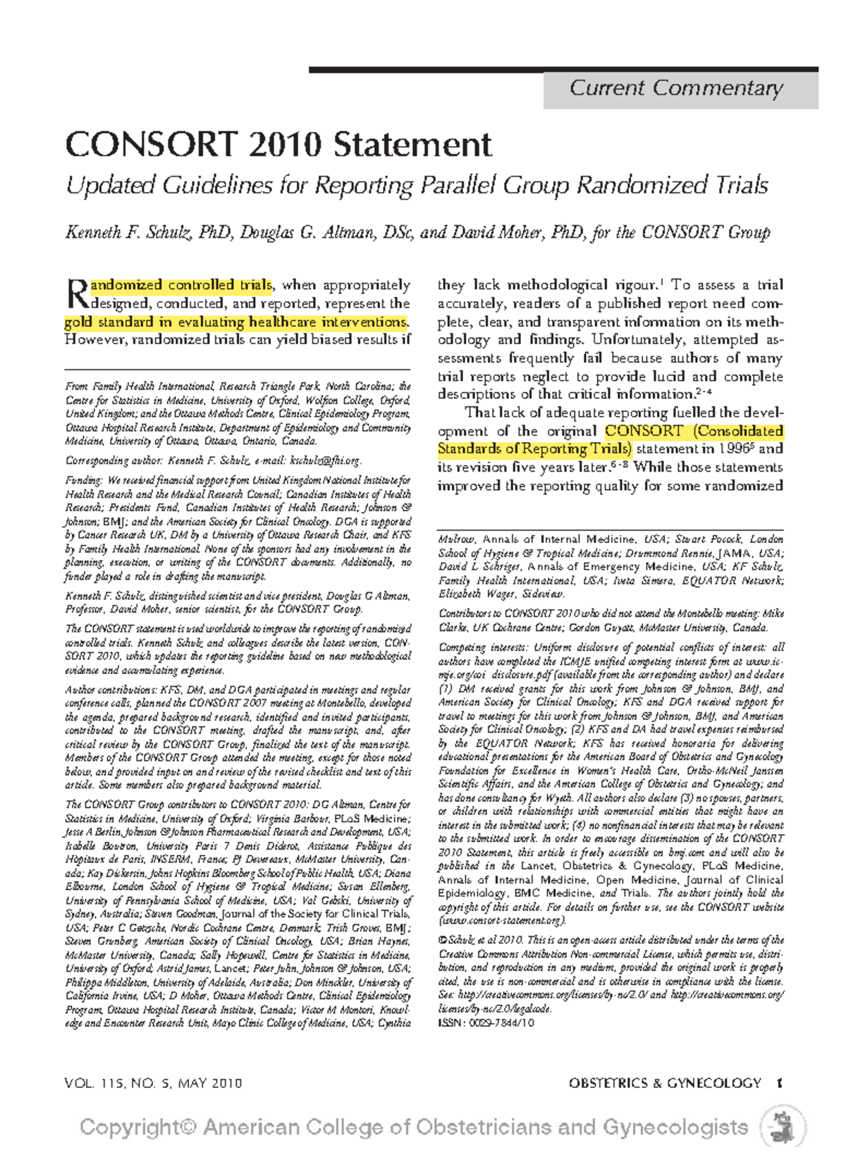 Consort 2010 Statement - RCT - Current Commentary CONSORT 2010 ...