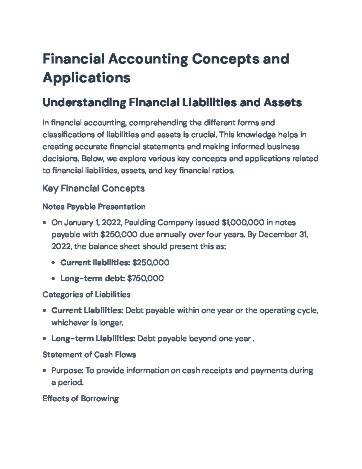 Financial Accounting Concepts: Liabilities, Assets, and Ratios ...