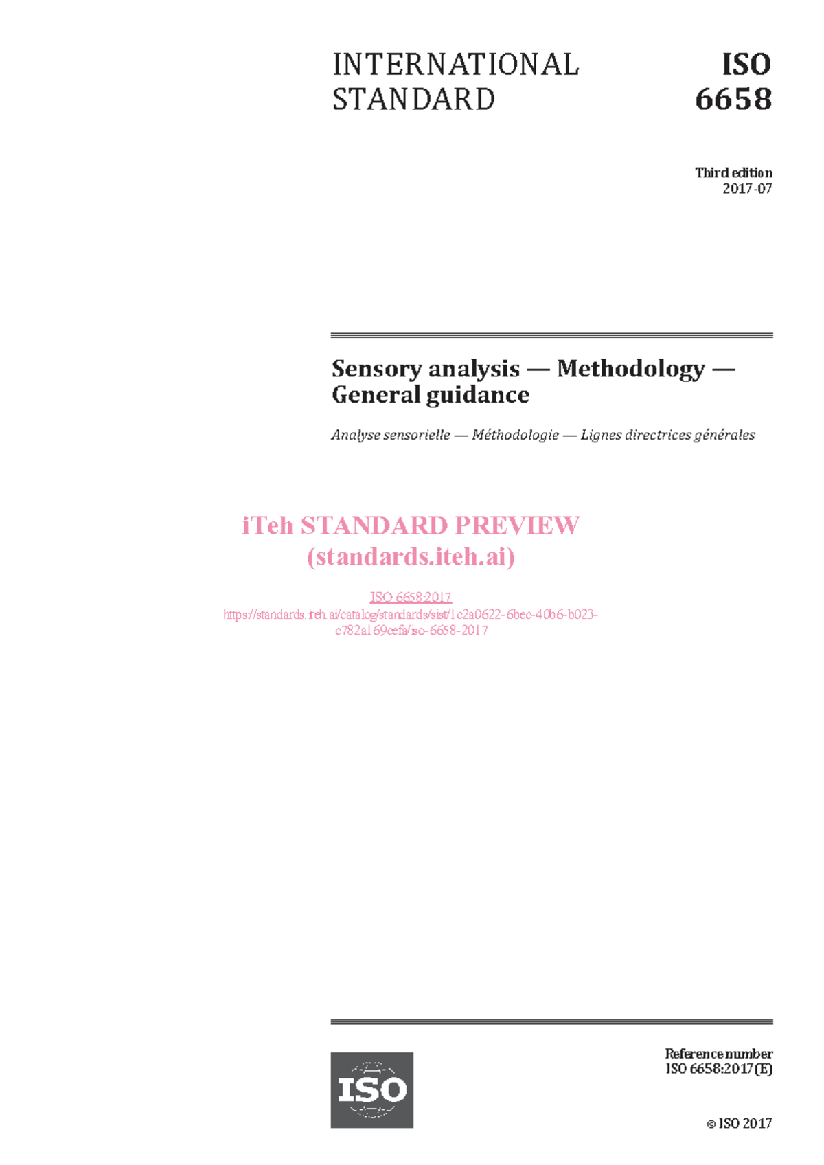 ISO 6658:2017 Sensory Analysis Methodology General Guidance - Studocu