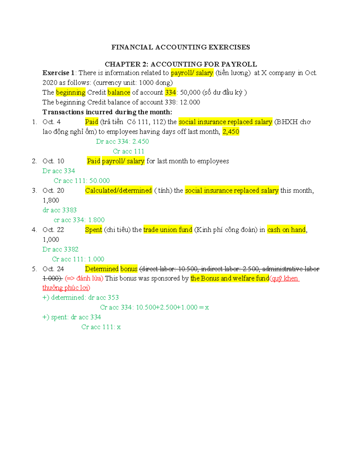 Financial Accounting Exercises for Payroll & Inventory Management 2023 ...