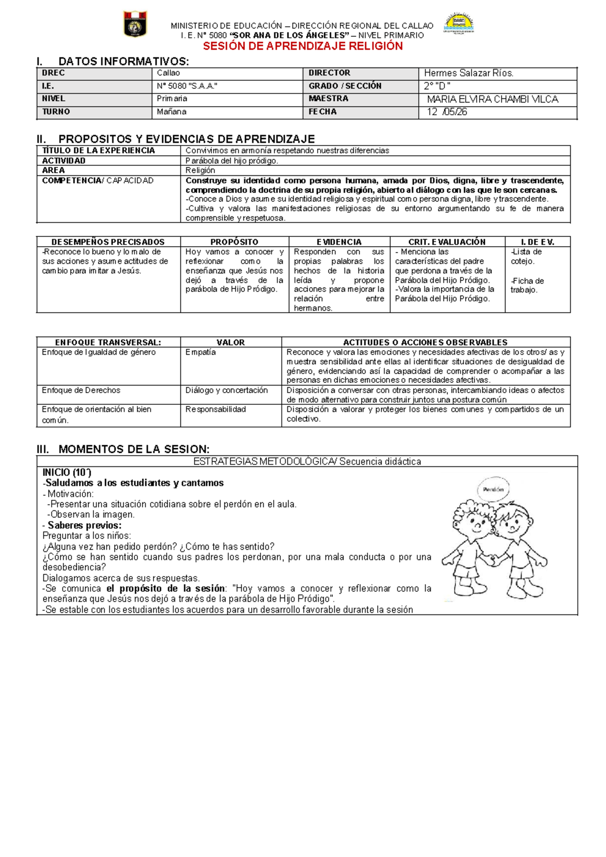 Religión I: Sesión de Aprendizaje sobre la Parábola del Hijo Pródigo ...