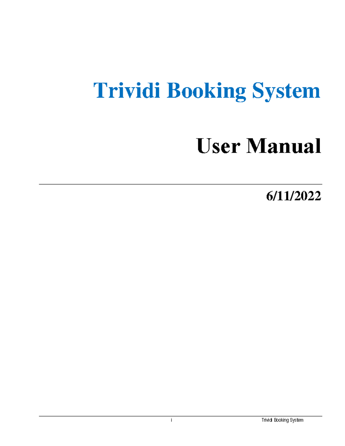 Trividi Booking System User Manual - i Trividi Booking System Trividi ...