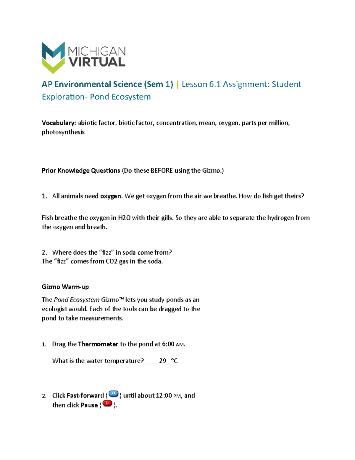 6.1 Assignment Student Exploration- Pond Ecosystem- Jadallah - AP ...