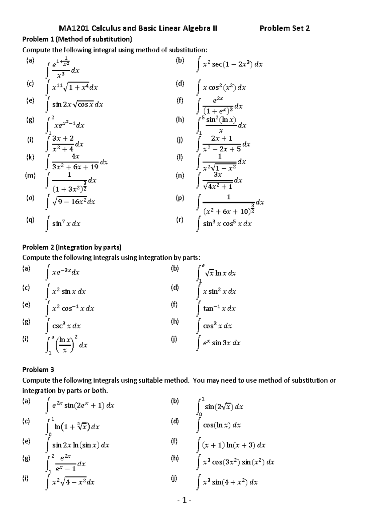 MA1201 Calculus & Basic Linear Algebra II Problem Set 2 Solutions - Studocu