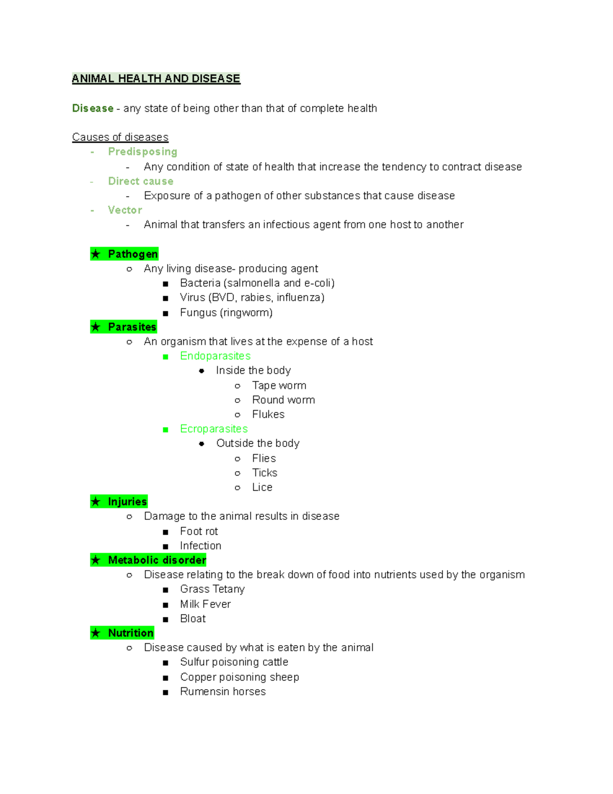 Animal Health and Disease Management: Lecture Notes for ANSC 101 - Studocu