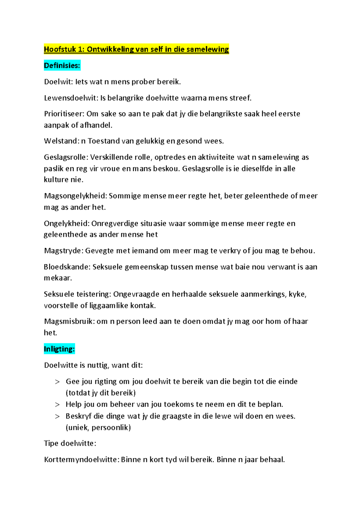 Kwartaal 1 en 2: Hoofstukke 1 tot 3 Opsomming en Sleutelbegrippe - Studocu