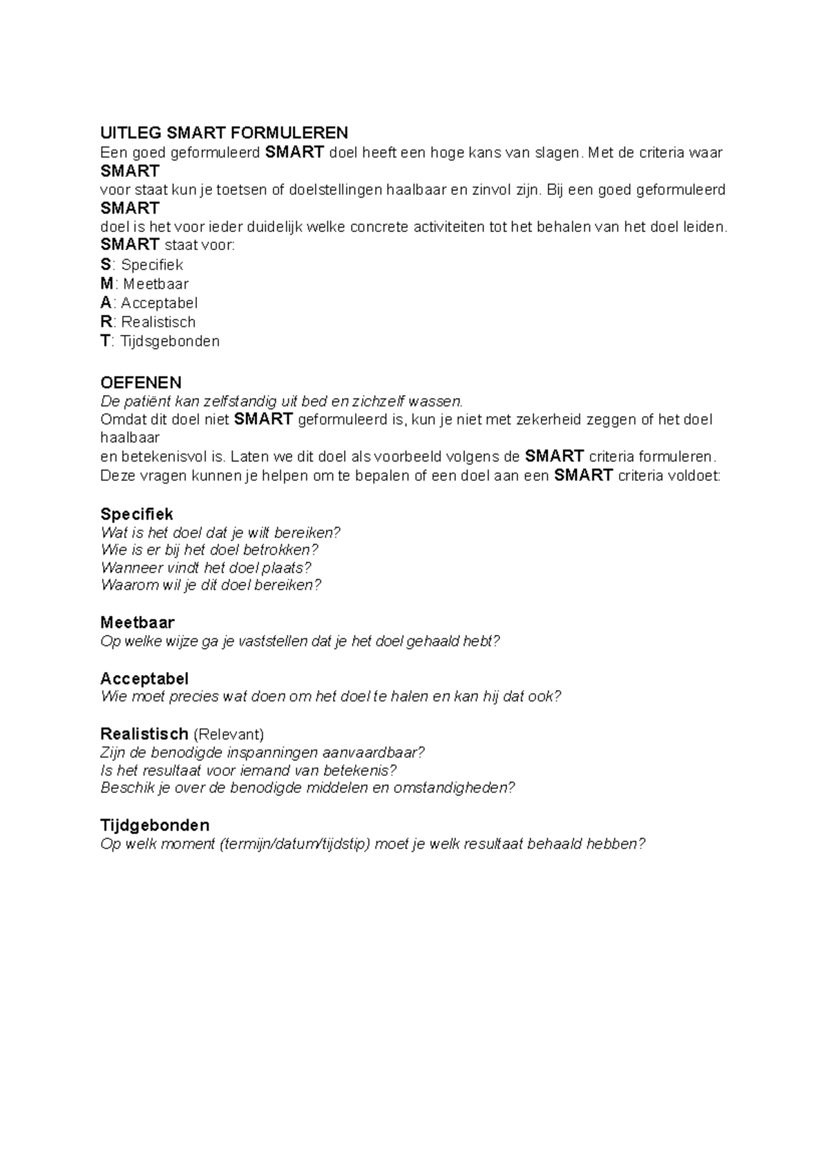 Uitleg Smart Doelen - UITLEG SMART FORMULEREN Een goed geformuleerd ...
