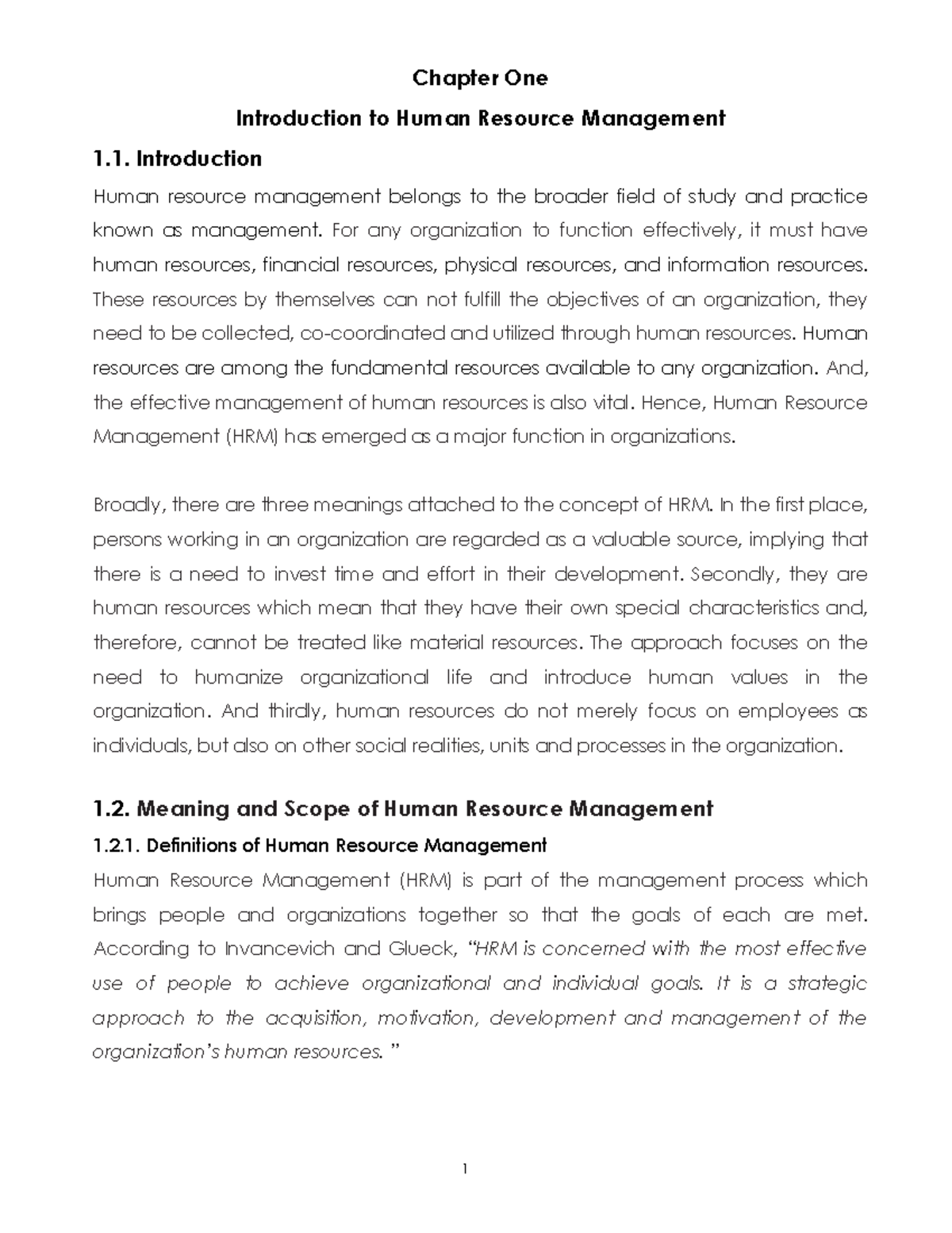 HRM 101: Chapter 1 - Introduction to Human Resource Management - Studocu