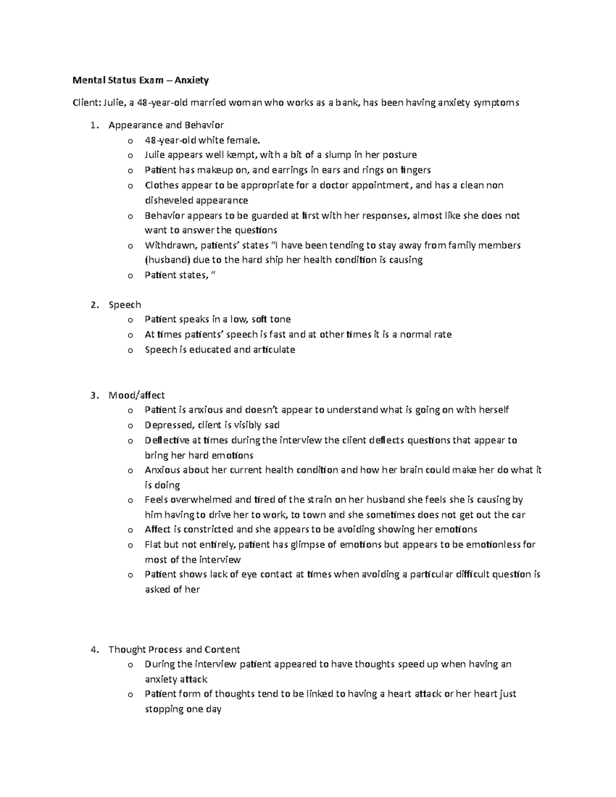MSE Form for Andy - Brief Mental Status Exam (MSE) - Studocu