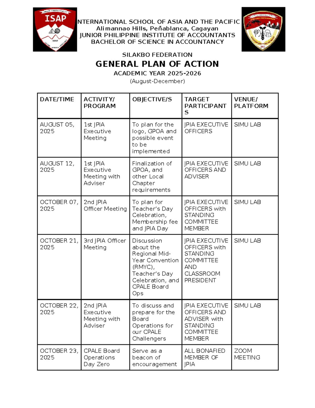 GPOA Summary for JPIA Executive Meetings and Events 2025 - Studocu