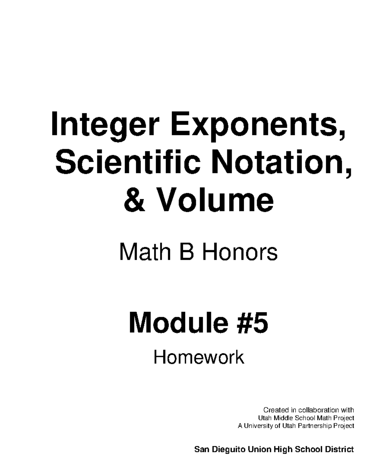 SDUHSD Math B Honors Module #5 – Volume and Problem Solving Homework ...
