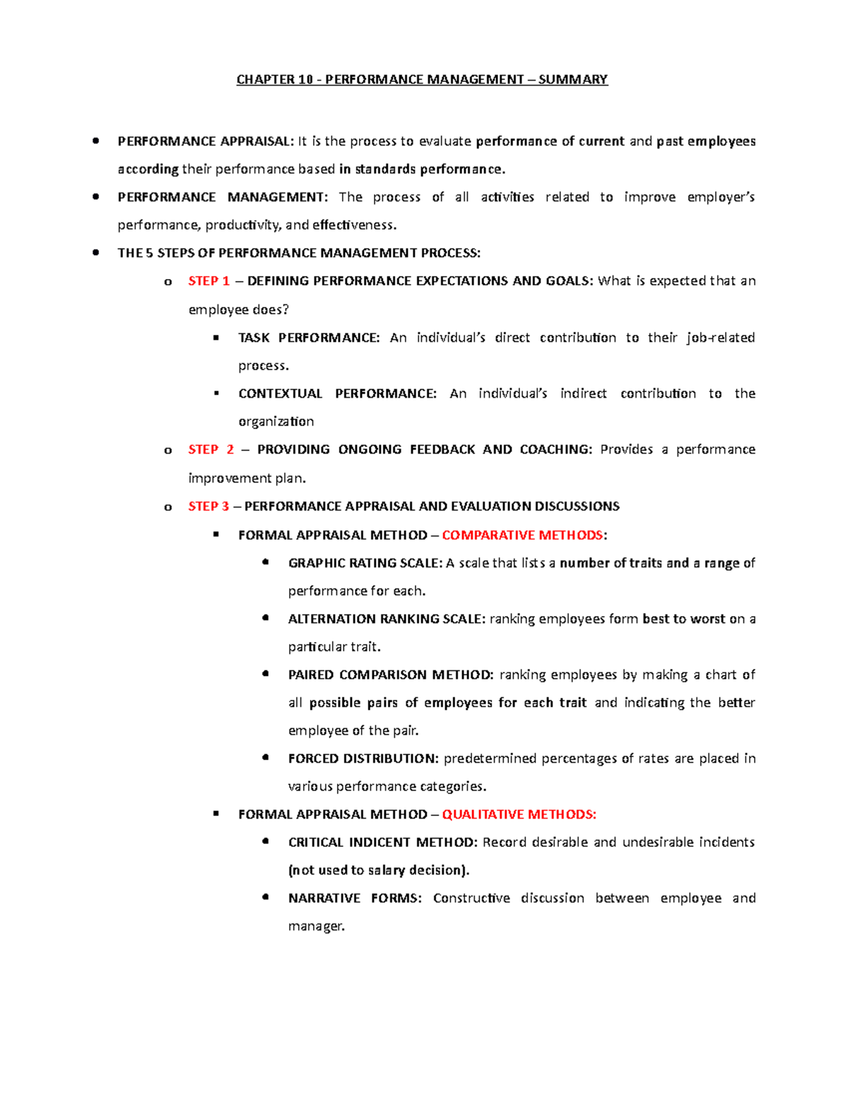 9. Chapter 10 - Performance Management - Summary - CHAPTER 10 ...
